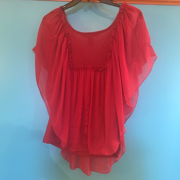 living doll | Tops | Red Flowy Top With Crochet Front | Poshmark